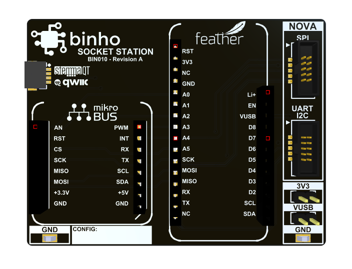 Binho Socket Station | Nova | mikroBUS click, Feather and Qwiic / StemmaQT